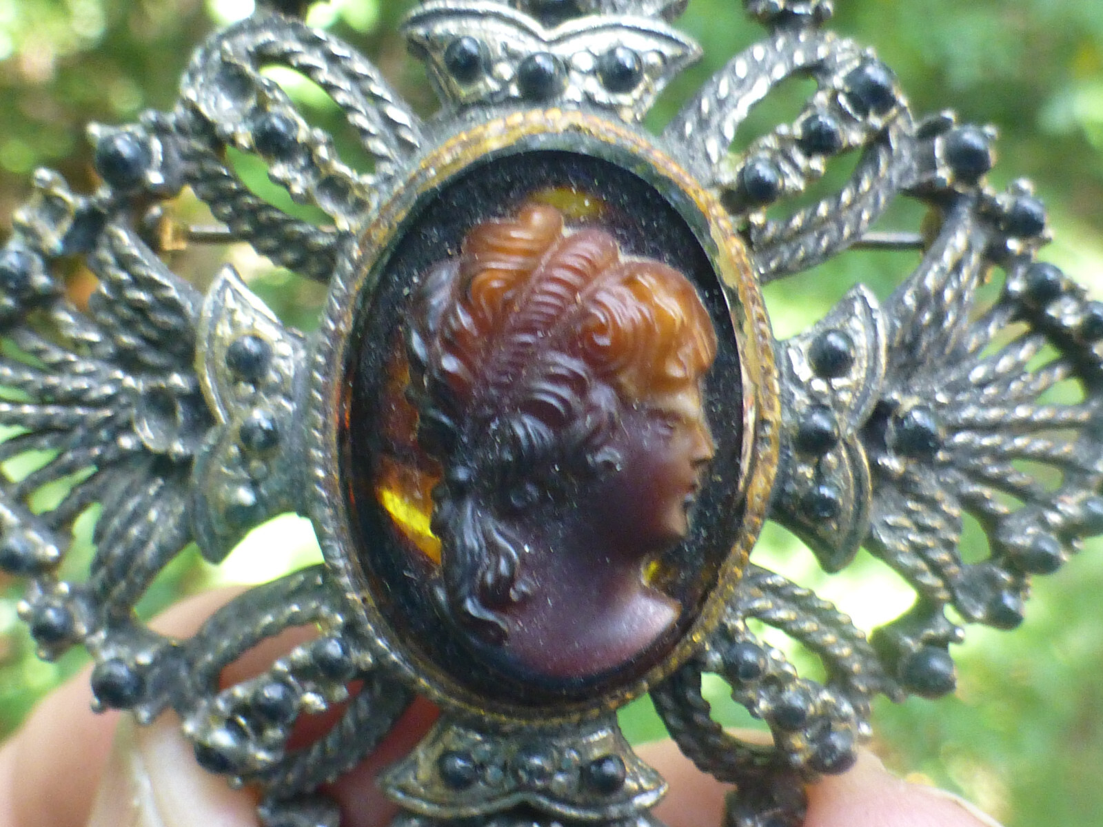 Antique Victorian Pin Brooch Amber colored hand carved Cameo 2.5" | eBay