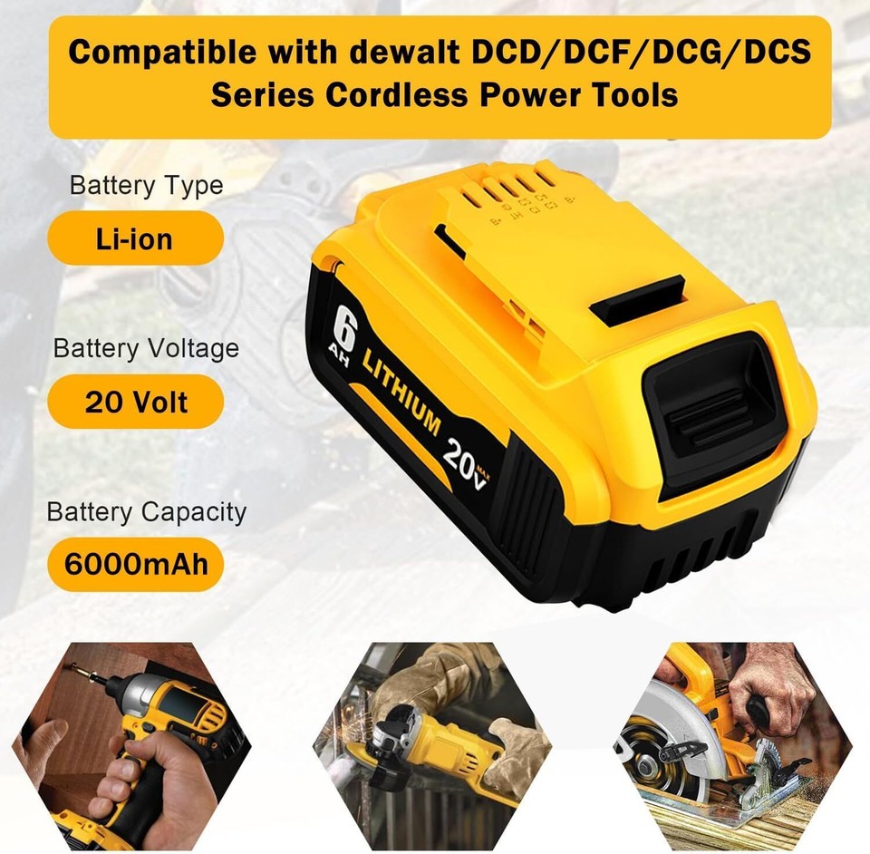 2Packs DCB206 6.0Ah Replacement for Dewalt 20V Lithium-ion Battery DCD ...