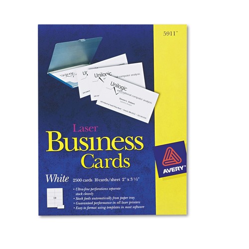 Avery 5911 Laser Business Cards 2" x 3.5" White 2500 Cards in Pack for ...
