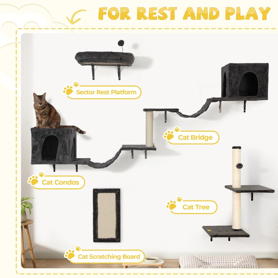 COZIWOW 8-In-1 Wall Mounted Cat Climber Set with Cat Tree Condo House ...