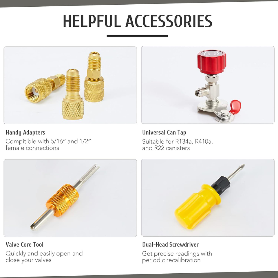 OMT R410a Gauges, AC Manifold Gauge Set for R410a Refrigerant, 3 Way AC ...