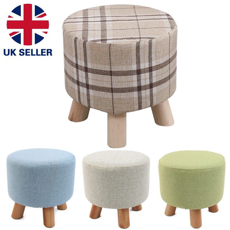 Round Wooden Footstool Footrest Pouffe Foot Stool Padded Ottoman Seat ...