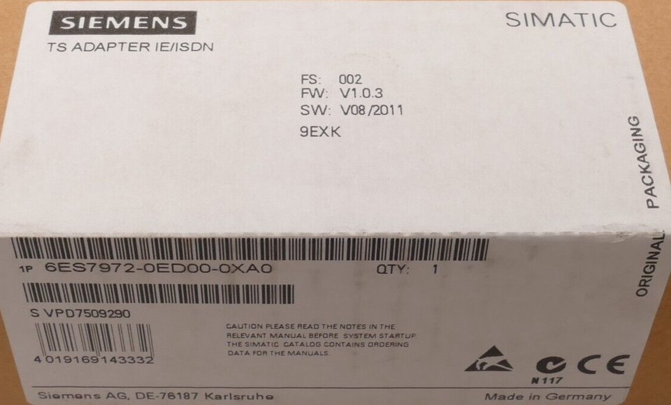 Siemens SIMATIC TS Adapter IE/ISDN | FS:02 FW:V1.0.3 | 6ES7972-0ED00 ...