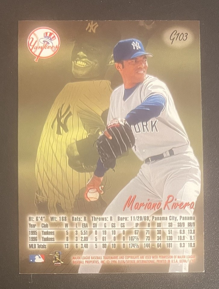 Mariano Rivera 1997 Fleer Ultra Gold Medallion #G103 - New York Yankees ...