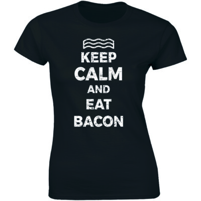 Keep Calm And Eat Bacon Foodie Lovers Funny T Shirt Epic Food Party Tee ...