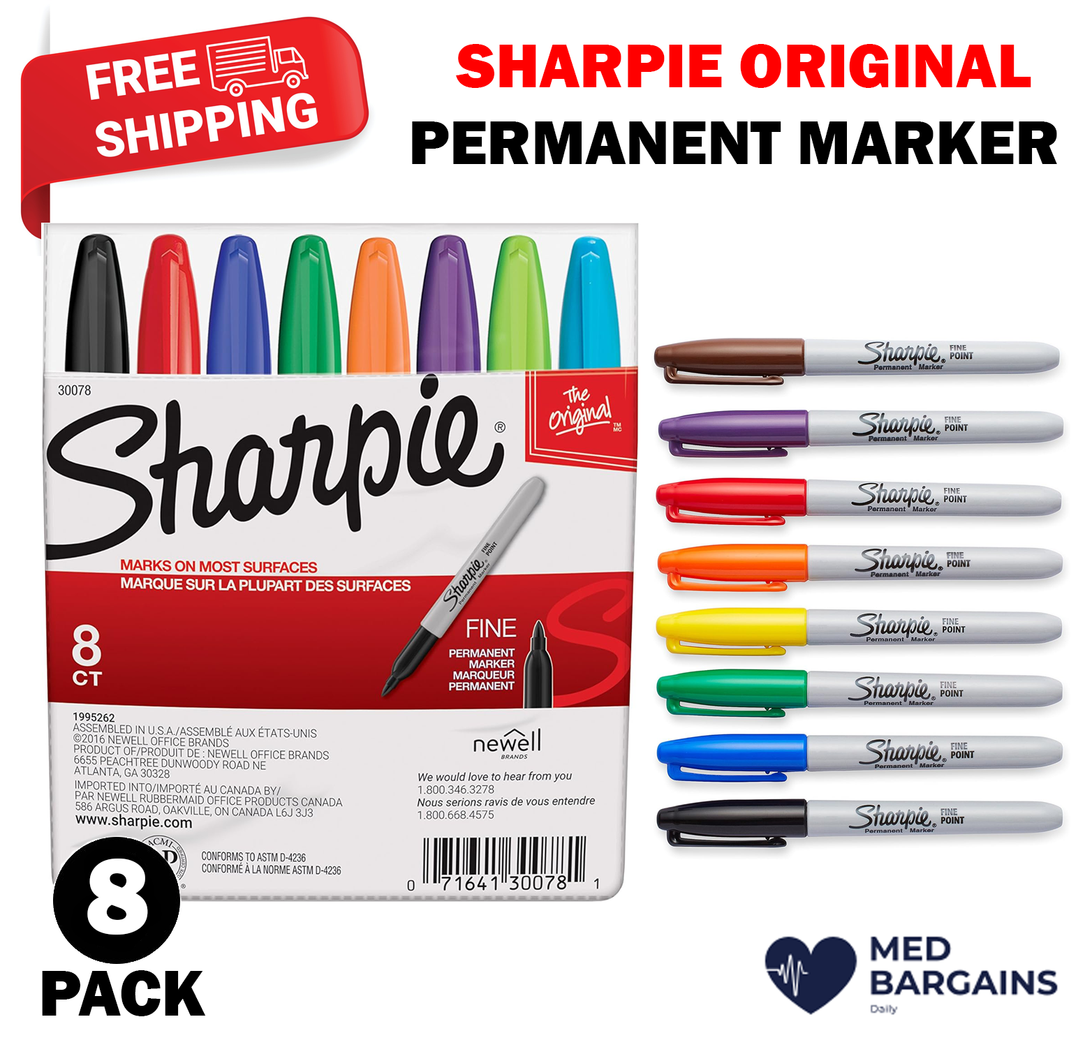 SHARPIE 30078 Permanent Markers Fine Point Classic Colors - 8 Count | eBay