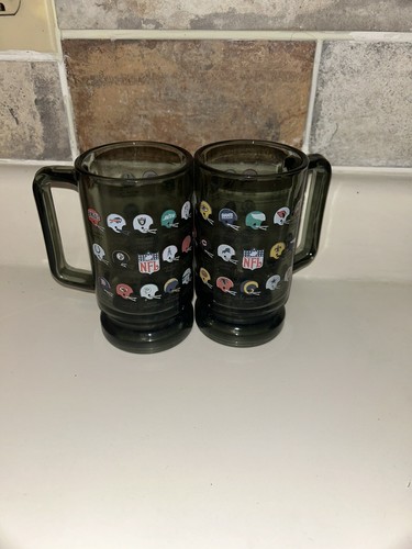 Lot Of 2 Vintage NFL '70s Football, Smoked Glass Beer Mugs Team Helmets ...