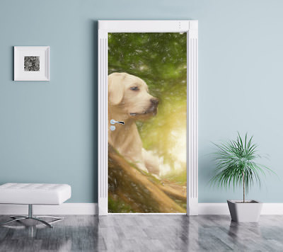 Labrador Chiot Dans Forêt Art Crayon Effet - Autocollant de Portes ...