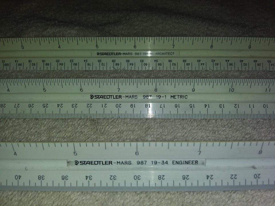 3 Staedtler-Mars 12” Triangular Rulers: Engineer, Metric and Architect ...