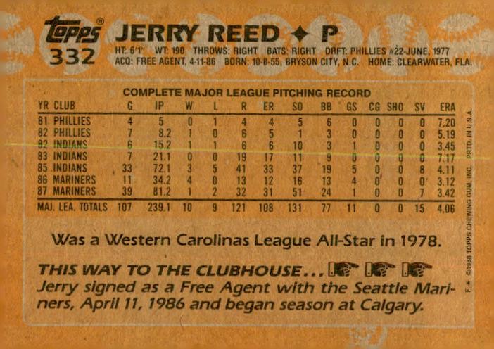 Jerry Reed 1988 Topps Baseball #332 | eBay
