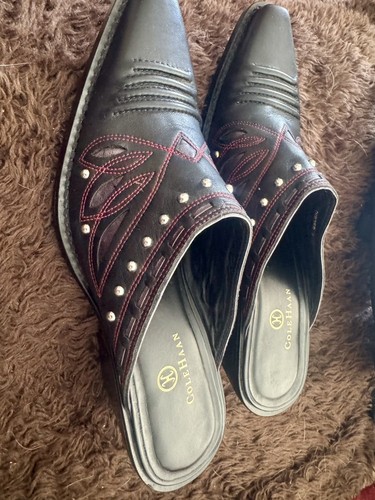 Cole Haan Womens Morgan Leather Western Heel Mules Black Sz 9 B | eBay