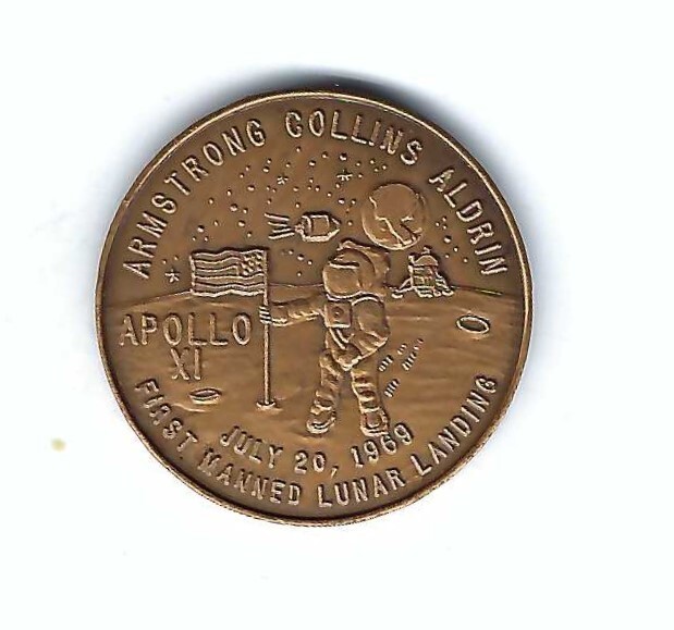 1969 APOLLO 11 MOON LUNAR LANDING NASA EAGLE ASTRONAUT BRONZE COIN ...