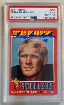 Terry Bradshaw Signed 1971 Topps #156 RC ROOKIE CARD PSA VG-EX 4 AUTO ...