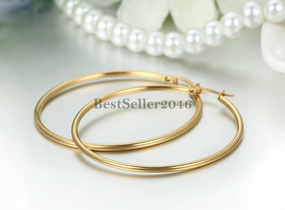 2pcs Women Girls Stainless Steel Big Large Circle Hoop Dangle Earrings ...