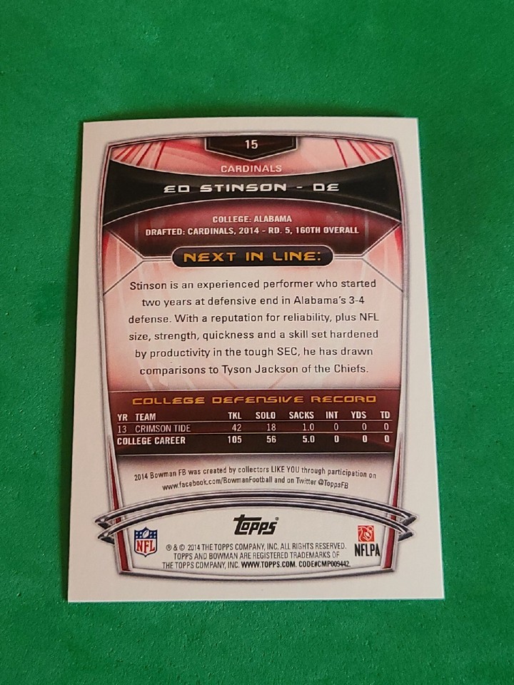 2014 Ed Stinson Bowman #15 Rookie Rc | eBay