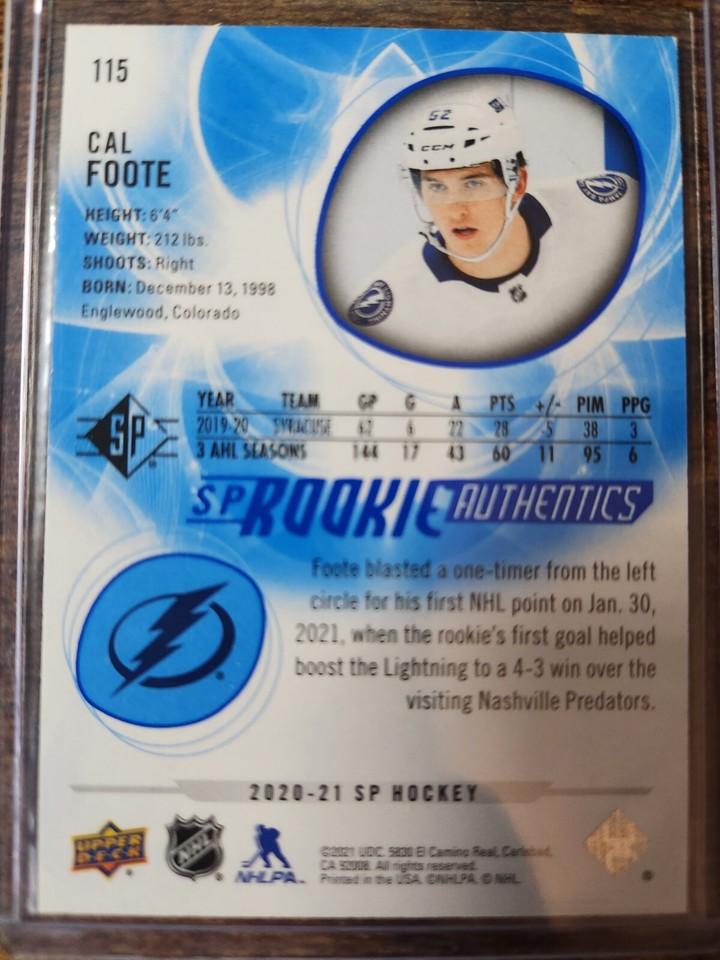 2020-21 Upper Deck SP Cal Foote Rookie Authentics Blue RC #115 ...