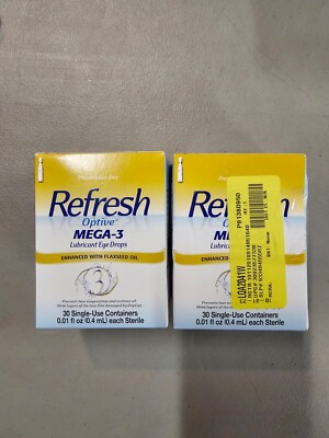 2 Pack Refresh Optive Mega-3 Lubricant Eye Drops Preservative Free Exp ...