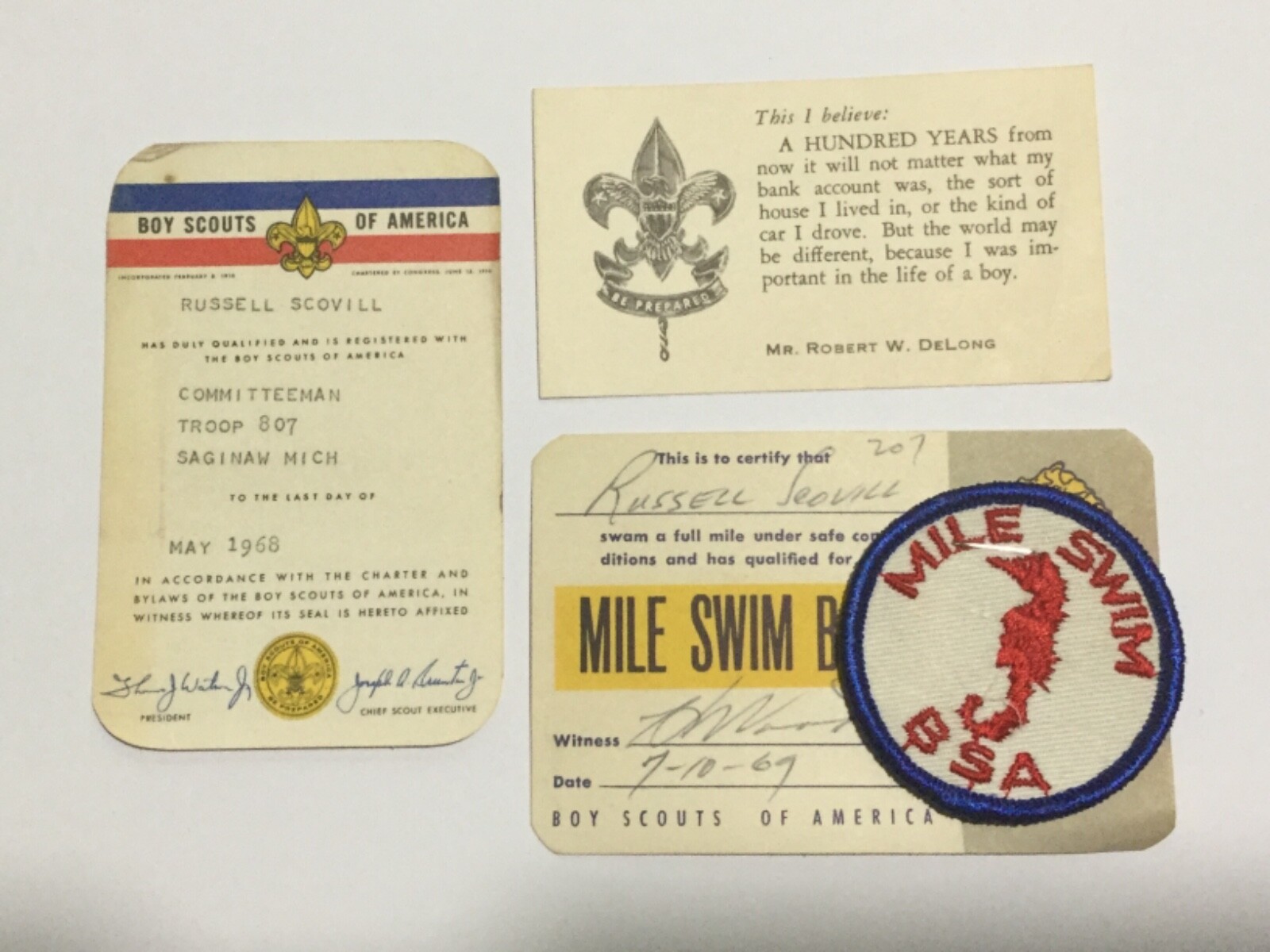 Boy Scouts - Mile Swim Card Badge & ID Card - Committeeman - BSA | eBay UK