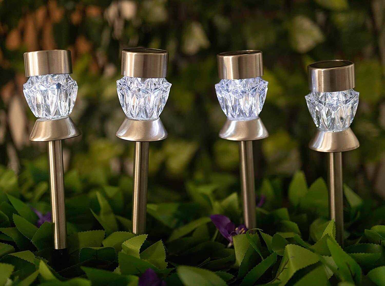 4x Solar Power LED Stake Lights White Lamps Garden Path Waterproof ...
