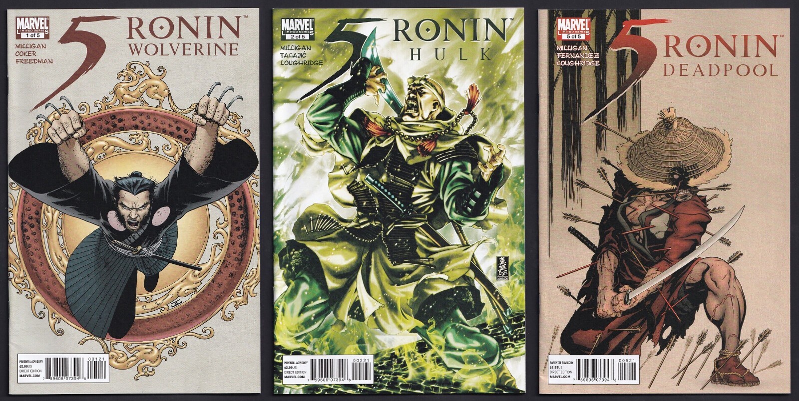 5 Ronin #1 #2 & #5 Deadpool! Wolverine! Hulk! Marvel 2011 1st Watari ...