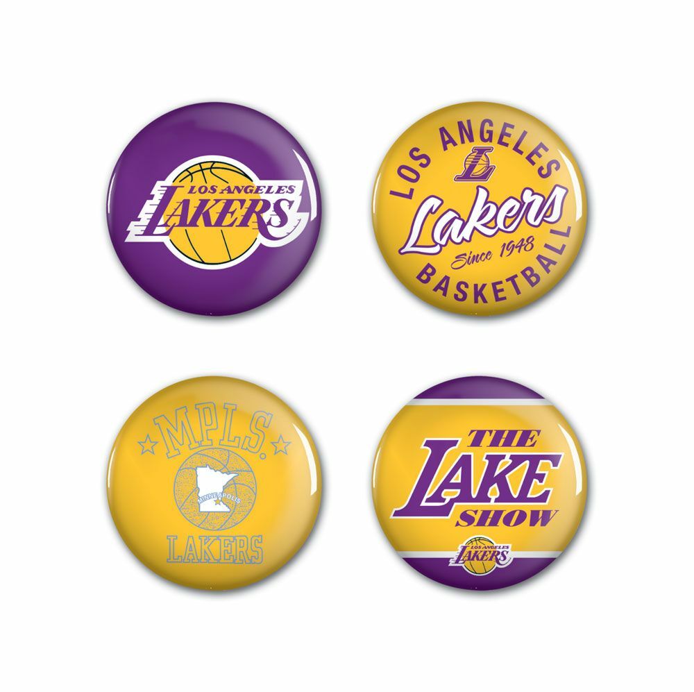 Los Angeles Lakers Wincraft NBA Button Pins 4 Pack 1-1/4" Round | eBay