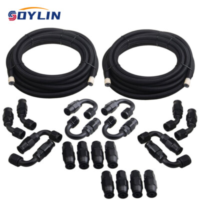 2x Black Nylon Braided E85 PTFE Fuel Line 20ft 4AN- AN4 10 Fittings ...