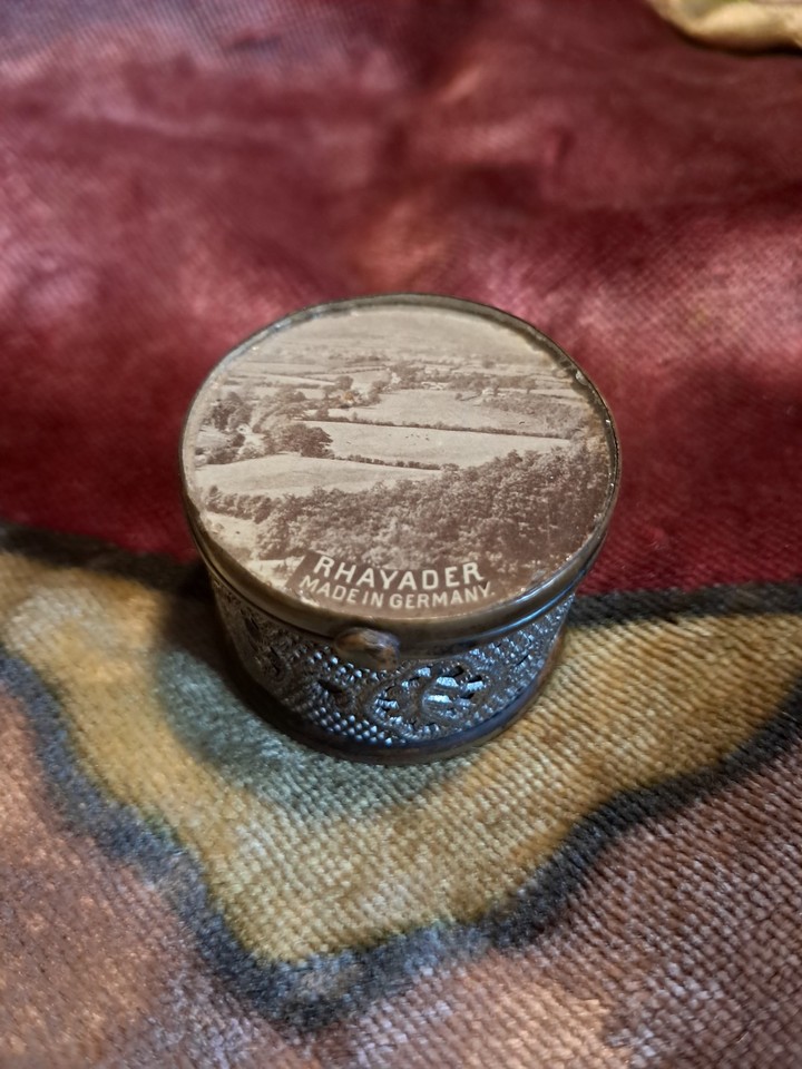 Antique German Souvenir Pill Box – Rhayader Scene – Brass with Photo ...