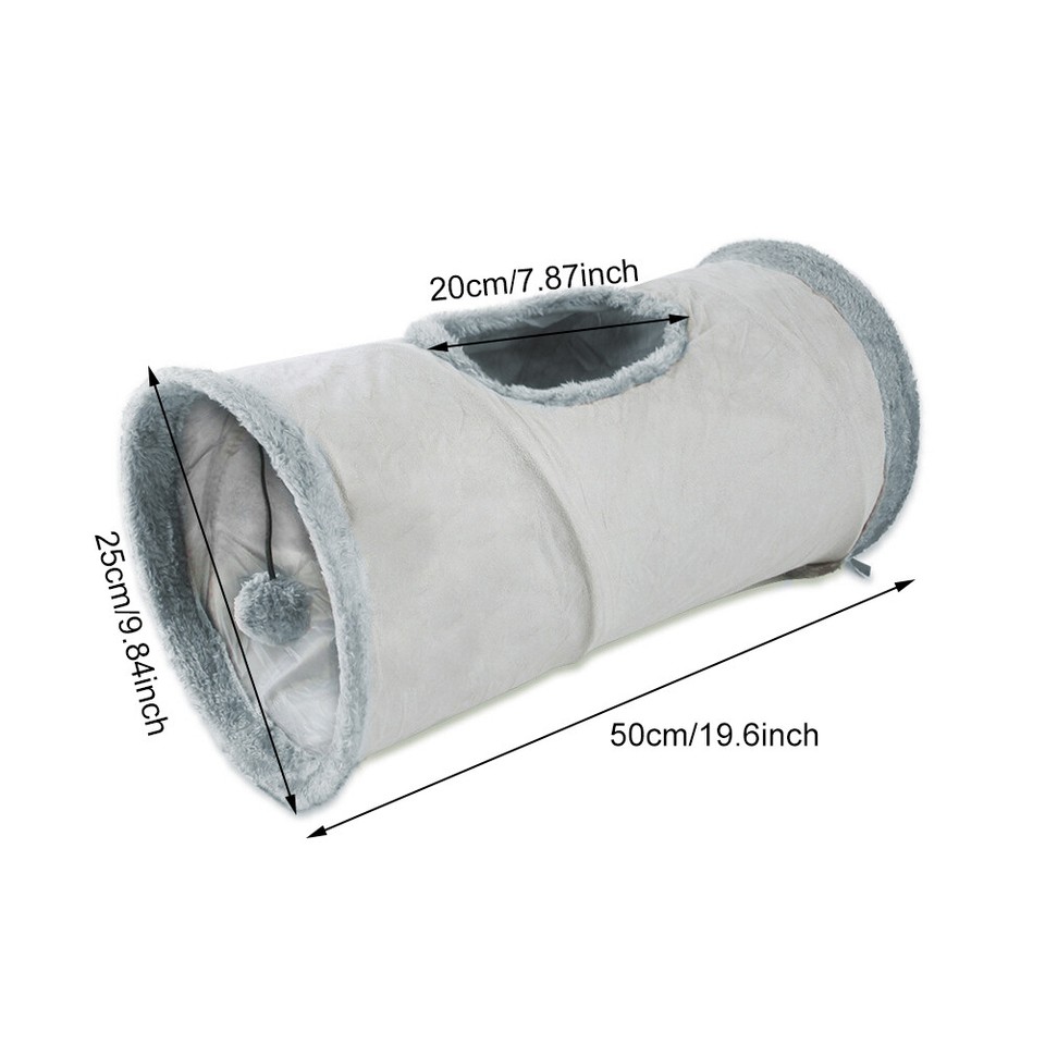 Cat Tunnel Collapsible Plush Channel Foldable Cat Play Tube Toys (Grey ...