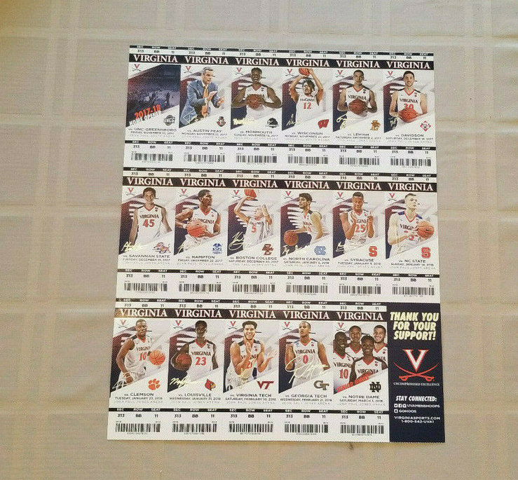 2017-18 VIRGINIA CAVALIERS BASKETBALL TICKET STUBS | eBay