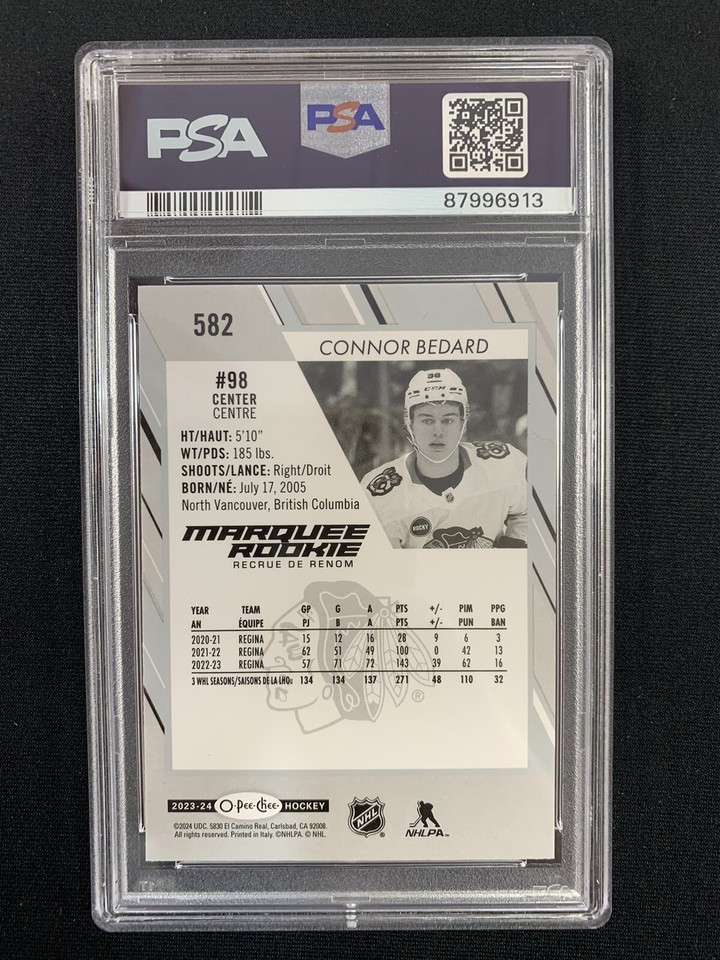 2023-24 UPPER DECK O-PEE-CHEE CONNOR BEDARD MARQUEE ROOKIE #582 PSA 10 ...