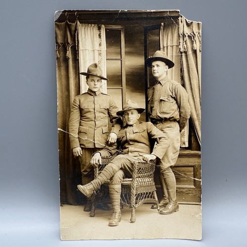 Vintage WW1 Photo Post Card Of Three Military Army Men unused | eBay