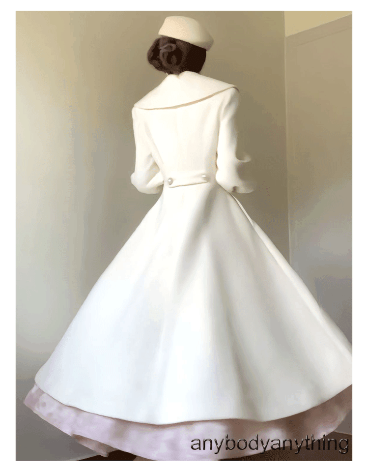 Women French Retro Coat Double Breasted Long High Waist Woolen Trench ...