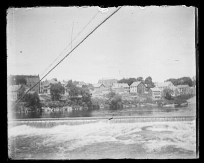LATE 1800s EARLY 1900s GLASS NEGATIVE, WATERFALL, TOWN, POWER LINES ...