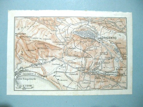 ANTICA MAPPA STRADARIO CARTA CITTA DI AGRIGENTO 1940 | eBay