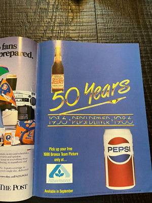 Vintage 1986 Pepsi 50 Years Denver Broncos Albertsons Magazine Print Ad ...