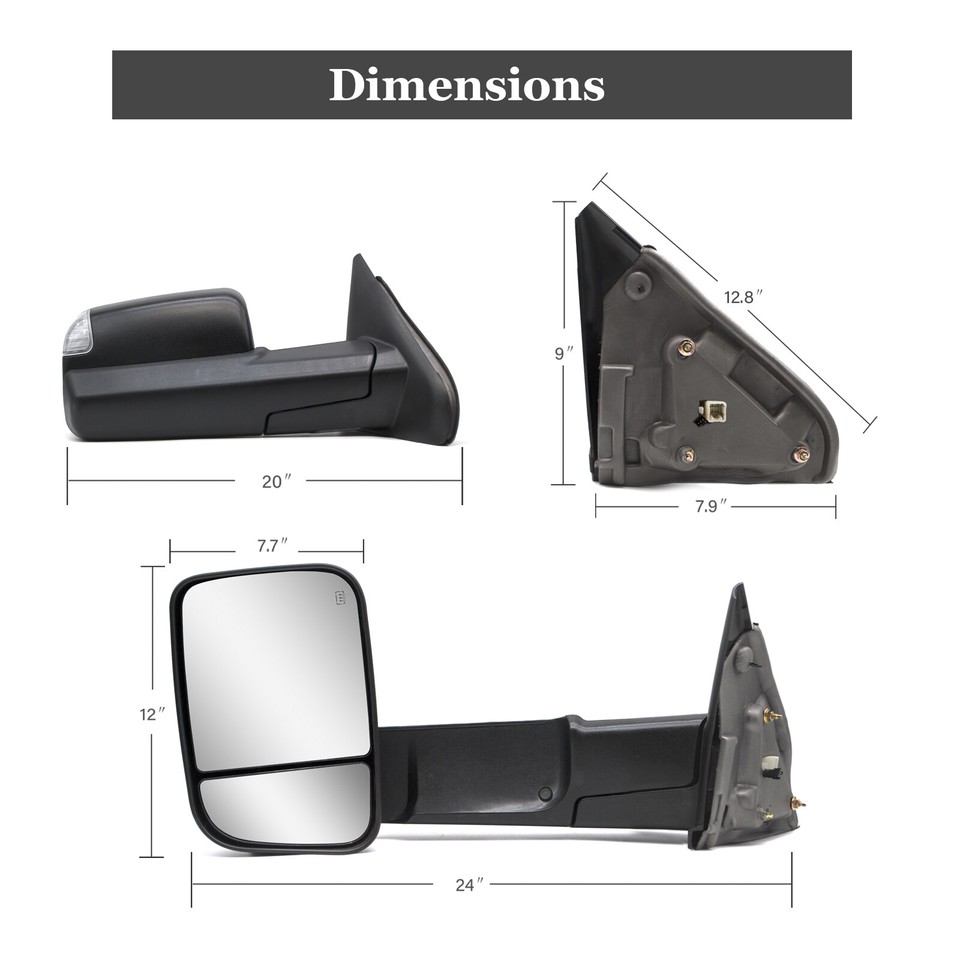 Towing Mirrors For 2002-08 Dodge Ram 1500 2003-09 2500 Power Heated LED ...