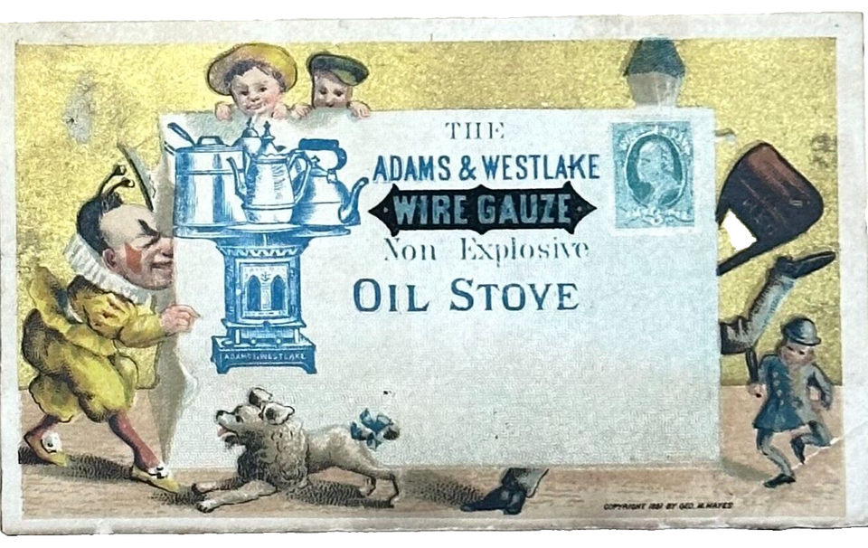 1881 ADAMS WESTLAKE Wire Gauze Non Explosive Oil Stove Victorian Trade ...