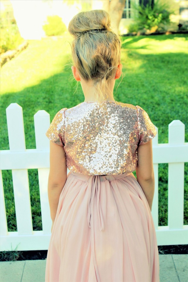 Rose Gold Sequins Capes Flower Girl Bolero Jacket Dress Cover Up Girls ...