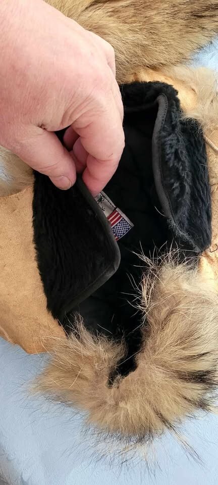 Coyote Fur Hat USA Faced Mountain Man Trapper Lined Genuine Pelt made ...