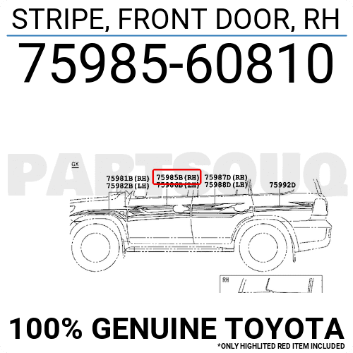 7598560810 Genuine Toyota STRIPE, FRONT DOOR, RH 75985-60810 | eBay