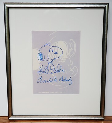 CHARLES SCHULZ SIGNED LARGE ORIGINAL FRAMED DRAWING OF SNOOPY~W. LOA ...