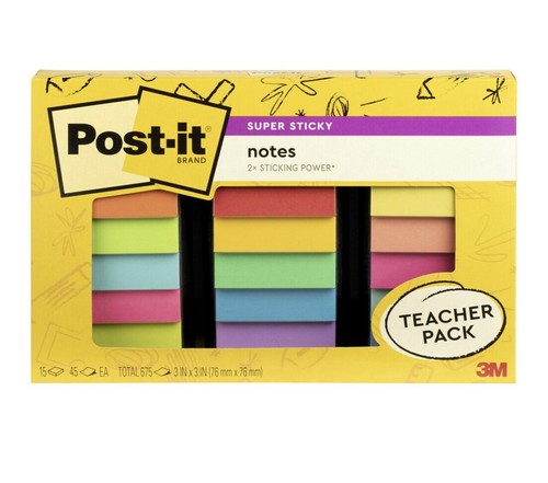 Post-It Notes Teacher Pack 3x3 Lot of 15 Packs (675 Sheets Total ...
