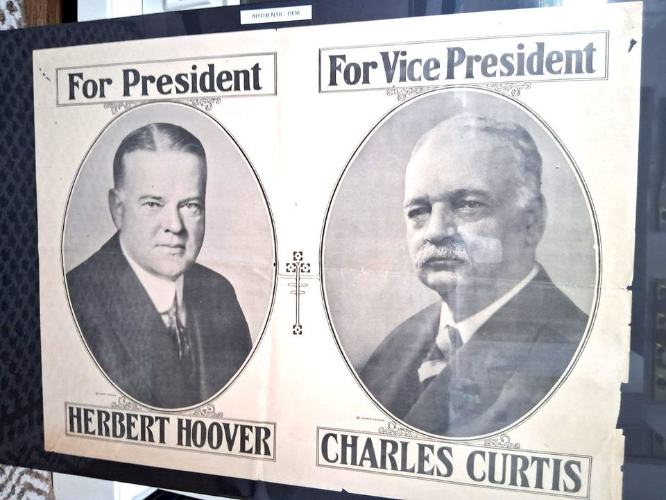 PRESIDENT HERBERT HOOVER AND CHARLES CURTIS 1936 CAMPAIGN POSTER IN EX ...