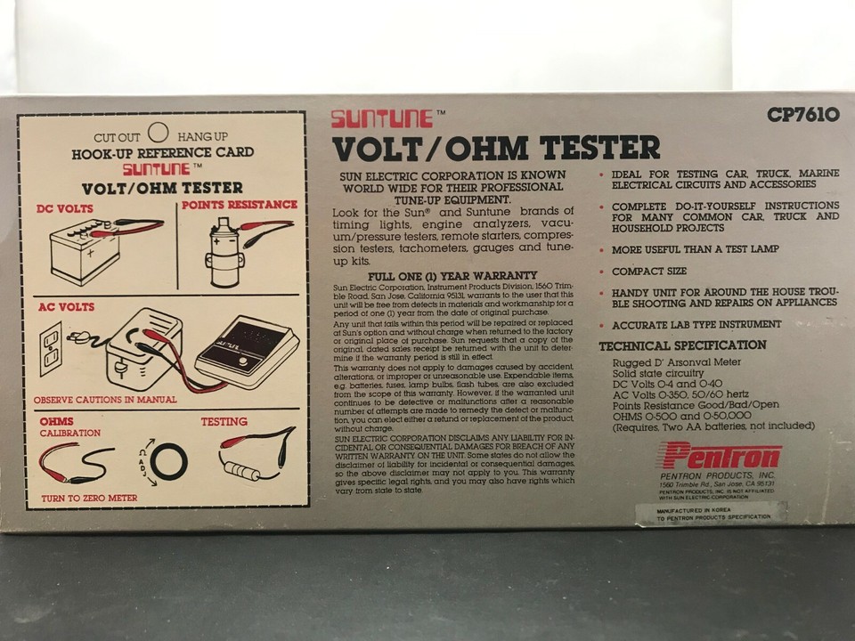 New Sunpro suntune Volts /Ohms 6 Function Analyzer Testers Cp7610 (AC ...