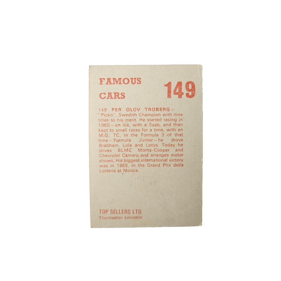1970 Top Sellers Ltd Famous Cars #149 PER OLOV TROBERG Driver | eBay