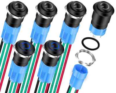 6pcs 12V Latching Push Button Switch LED Blue 12mm Power Button ...