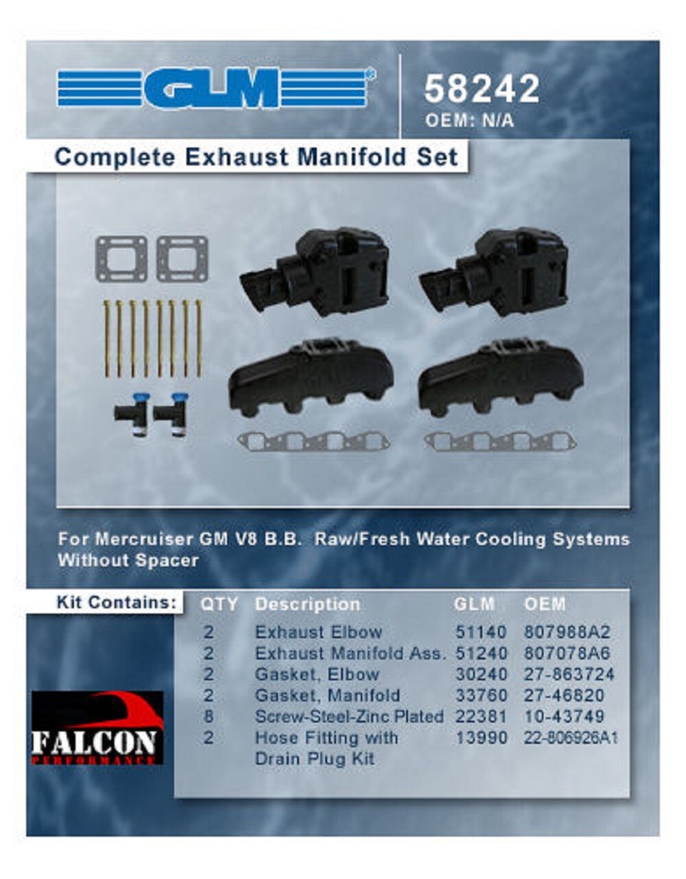 Mercruiser 7.4 L 424 Bravo V8 Exhaust Manifold & riser package set ...
