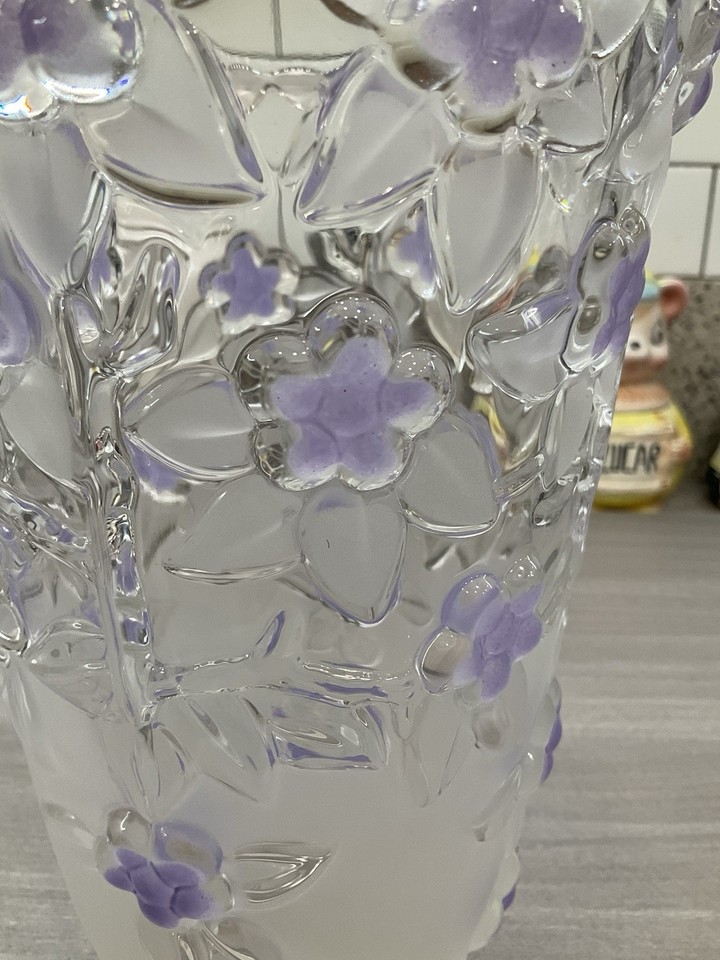 MIKASA LAVENDER FIELDS VASE PURPLE FLOWERS CLEAR FROSTED SPRING COTTAGE ...