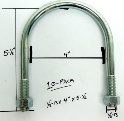 10 Pack! Standard U-Bolts 1/2"-13 x 4" x 5-1/2" Includes Hex Nuts FREE ...