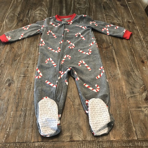 Carter's Toddler 1-Piece Candy Cane Fleece Footie Pajamas Gray Size 24M ...